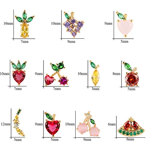 Aloecye Cute Fruit Basket Ring Set 14K Gold Plated CZ Stackable Tropical Fruit Cherry Pineapple Peach Band Ring Gift for Women Girls