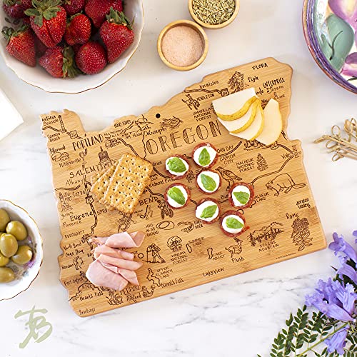 Totally Bamboo Destination Oregon State Shaped Serving and Cutting Board, Includes Hang Tie for Wall Display