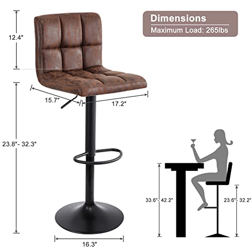 SUPERJARE Bar Stools Set of 2-360° Swivel Barstools with Back, Adjustable Height Bar Chairs, Modern Counter Height Chairs for Pub Kitchen, Vintage Brown, Fabric