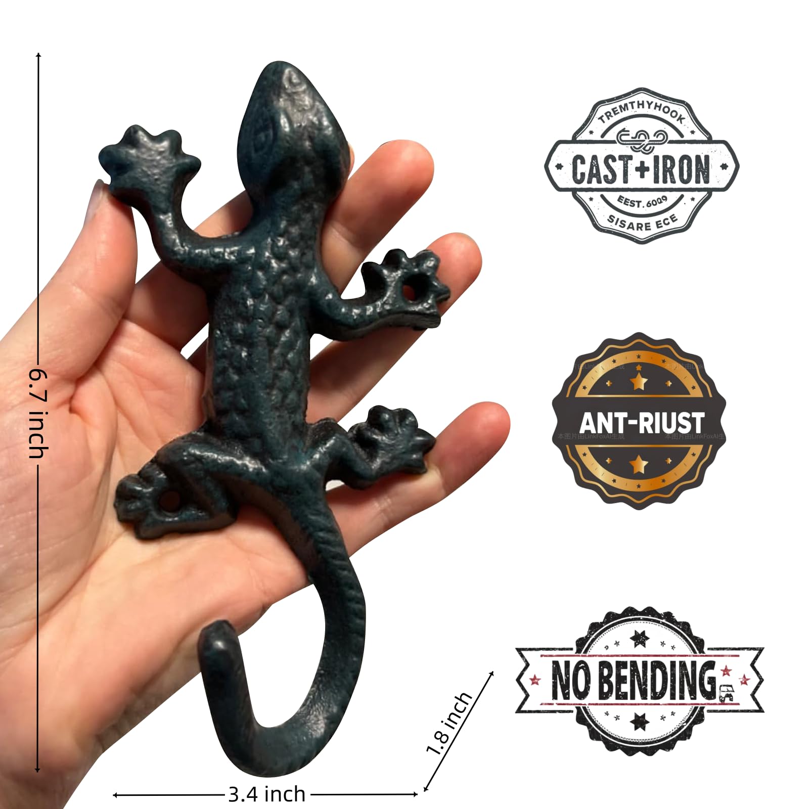 Auafanzy Outdoor Cast Iron Pool Towel Wall Hooks, Lovely Gecko Heavy-Duty Coat Hooks, Fun Lizard Pool Towel Holder for Outdoor and Indoor,Cool Gecko Key Holder and Wall Decor (4 Pcs)