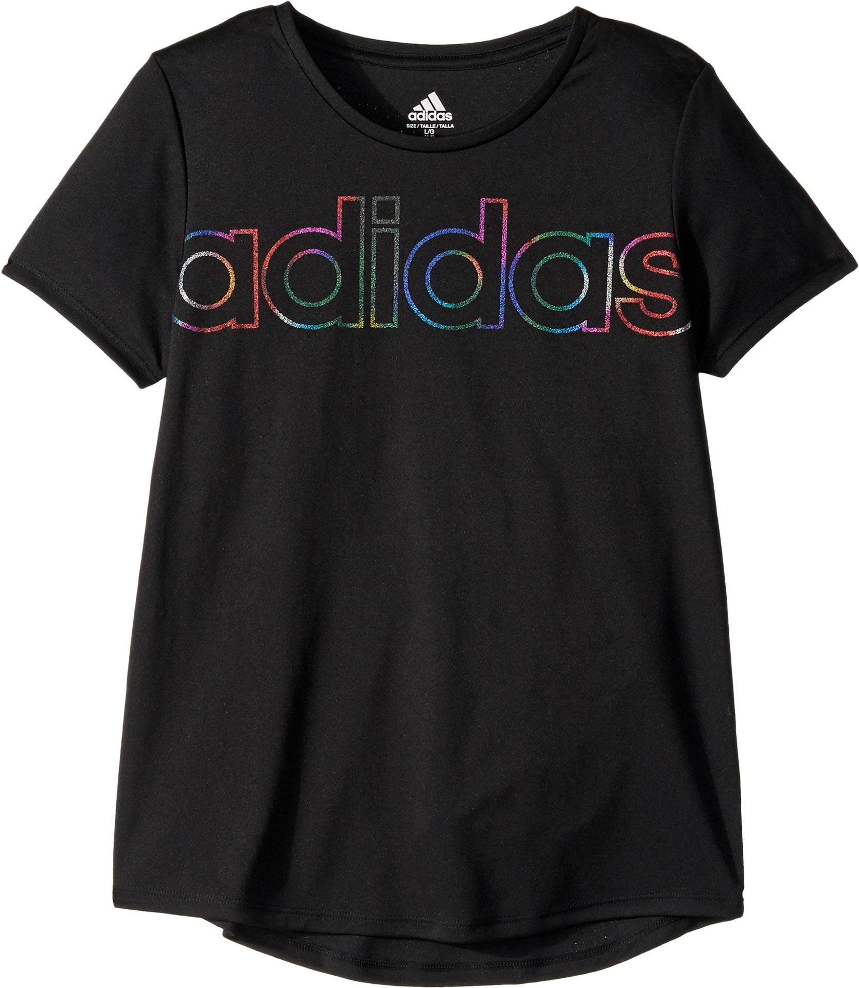 adidas Girls' Big Short Sleeve Scoop Neck Tee T-Shirt, Black Linear Ombre, X-Large