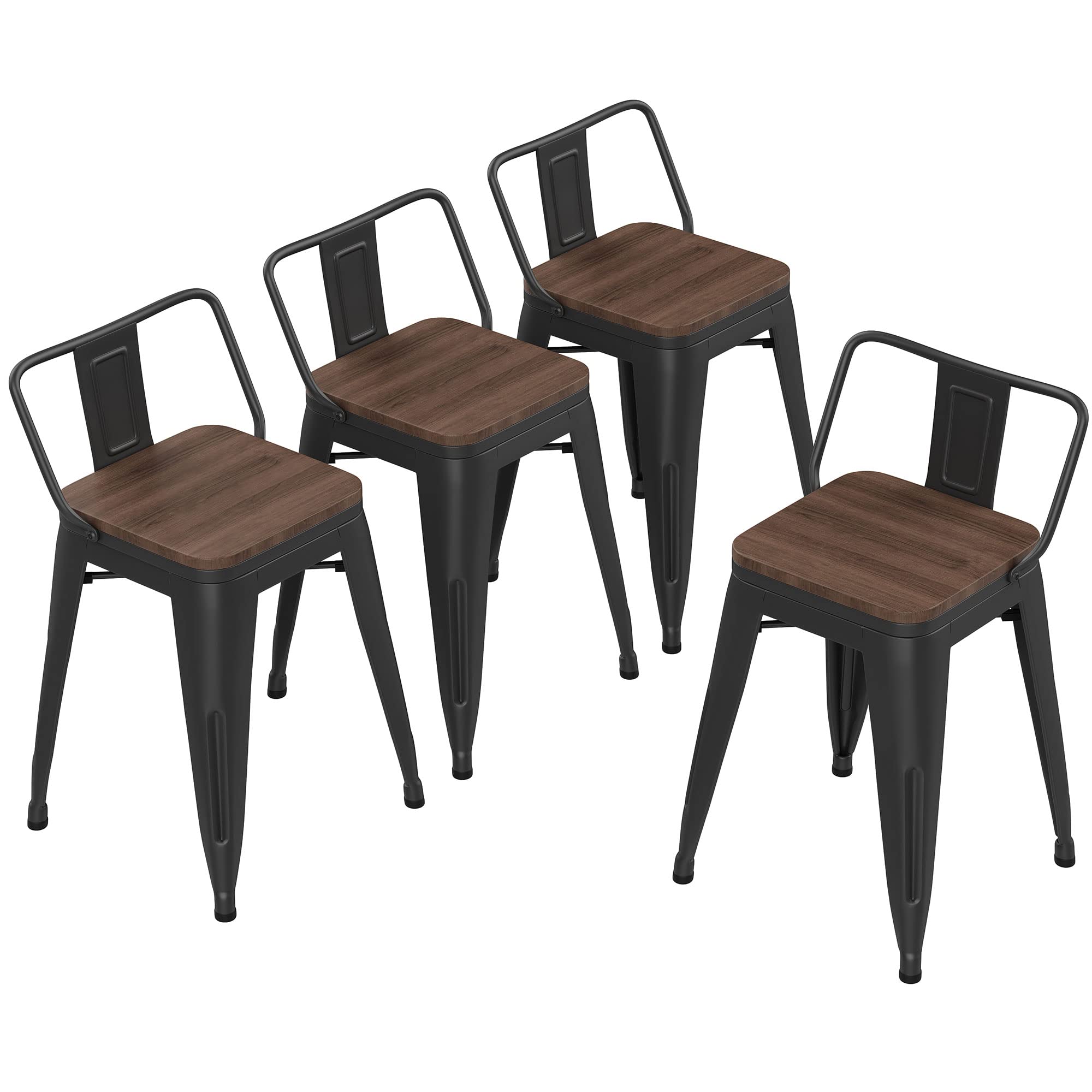 Andeworld Metal Bar Stools 18 inch, Industrial Black Stools for Classroom Kitchen,Stackable Kids Short Stools Metal Dining Play Room Chairs Set of 4 (18 inch, Matte Black)