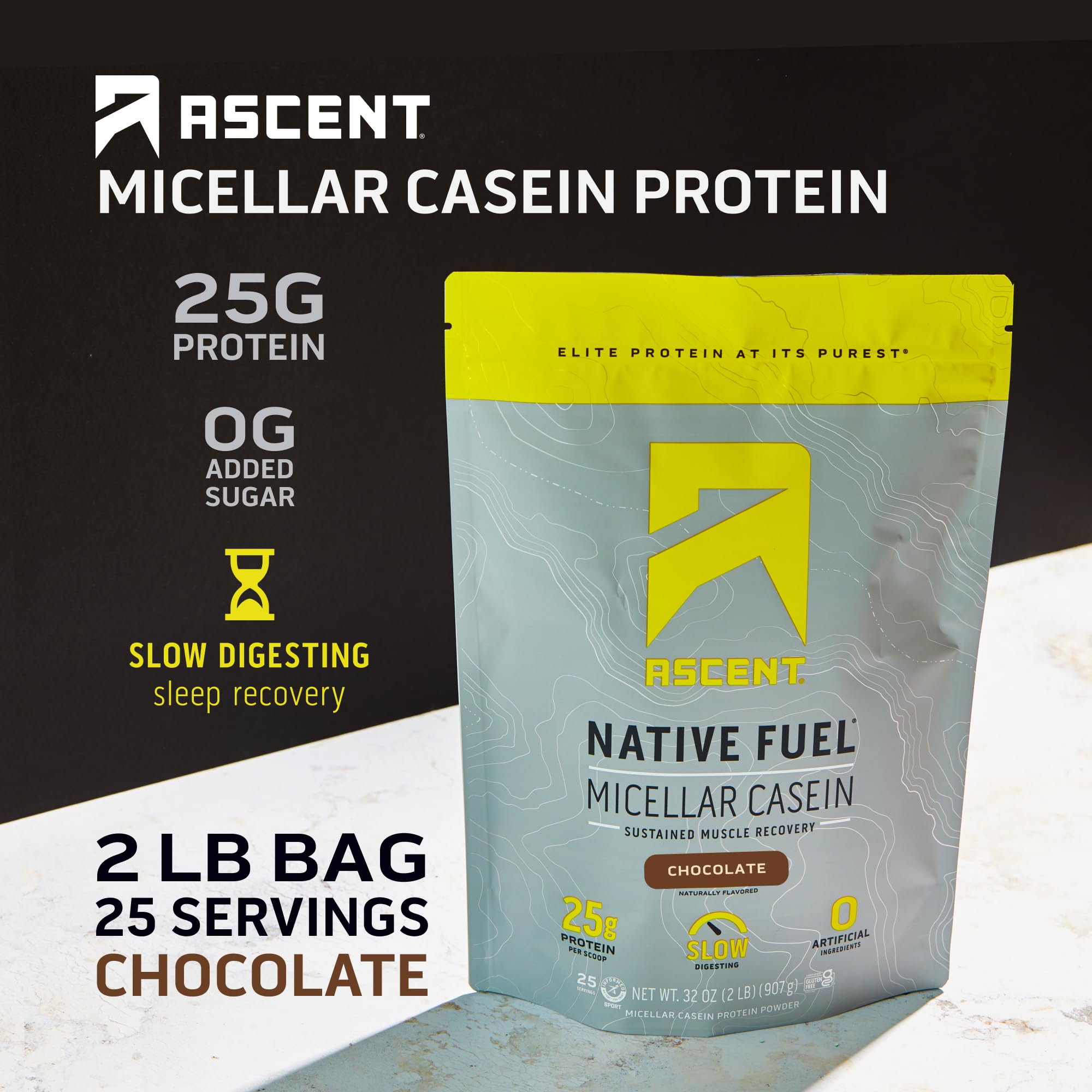 Ascent Native Fuel Micellar Casein Protein Powder - 64 Ounce (Pack of 1) - Chocolate