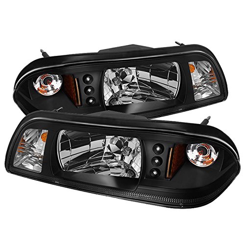 AKKON - For 87-93 Ford Mustang 1Pc Design Black Bezel LED Signal Headlights + Corner + Parking lamp Assembly