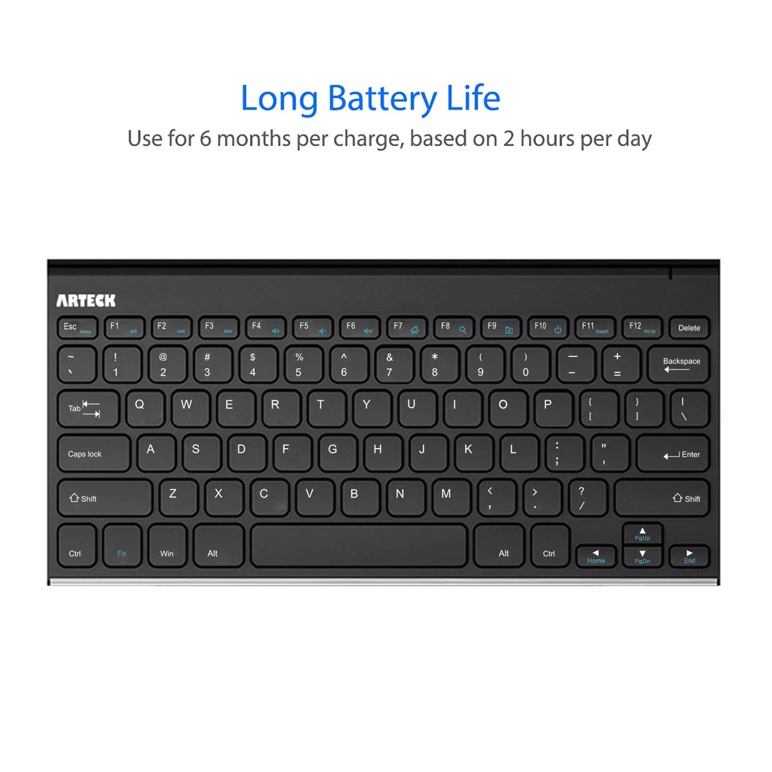 Arteck 2.4G Wireless Keyboard Stainless Steel Ultra Slim Keyboard for Computer/Desktop/PC/Laptop/Surface/Smart TV and Windows 11/10 / 8/7 / Vista/XP Built in Rechargeable Battery