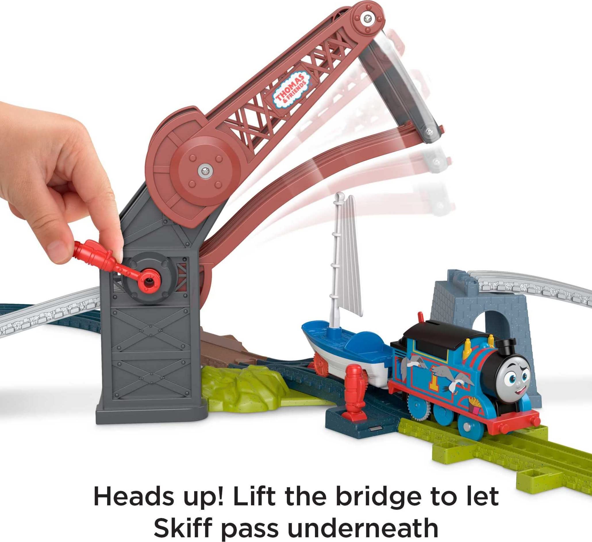 Thomas & Friends Motorized Toy Train Set Bridge Lift Thomas & Skiff Track Playset with Boat for Preschool Pretend Play Kids Ages 3+ Years