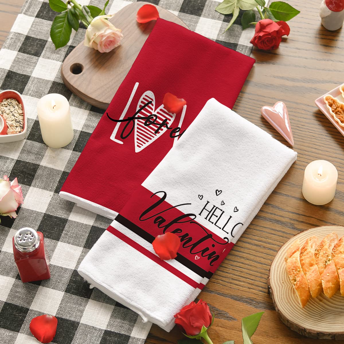 Artoid Mode Love Forever Hearts Hello Valentine's Day Kitchen Towels Dish Towels, 18x26 Inch Anniversary Decoration Hand Towels Set of 4