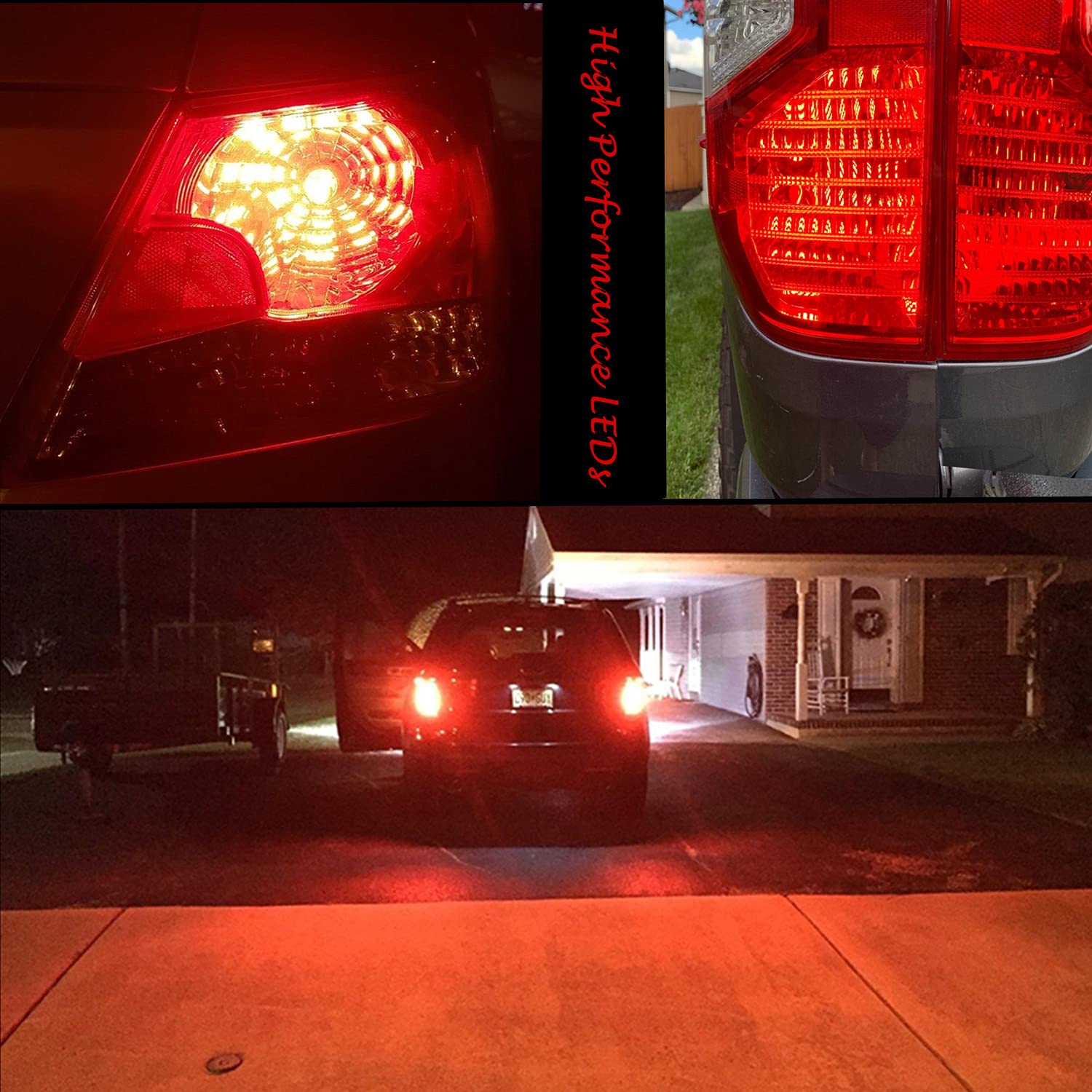 Alla Lighting Upgraded T20 7440 7443 LED Strobe Brake Lights Bulbs, Red Flashing Stop Lamps, W21W 7440LL 7443LL Strobe LED Taillights Replacement for Cars, Trucks, SUVs, Vans