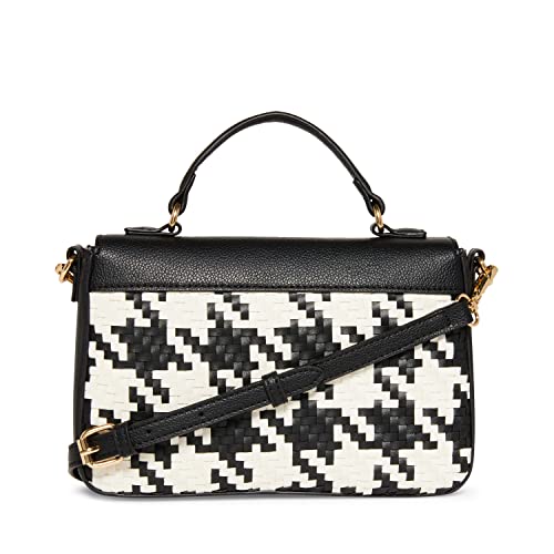 Anne Klein Woven Houndstooth top Handle Satchel w/Swag Chain, Black-White Weave/Black
