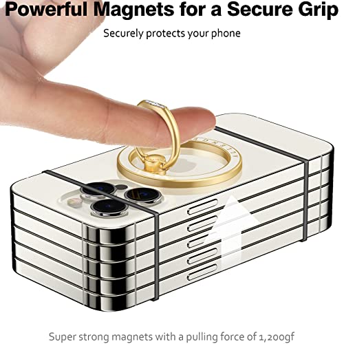 Compatible with MagSafe Phone Grip Stand, Allengel Magnetic Phone Ring Holder with Finger Kickstand for Smartphone, Luxury Gold White