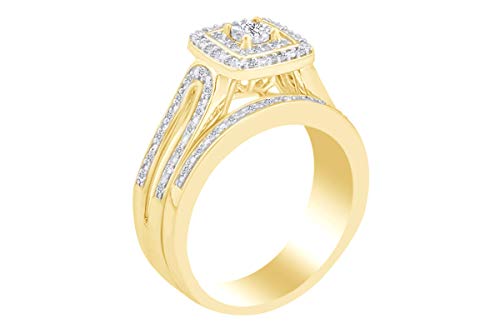 AFFY Round Cut White Natural Diamond Engagement Wedding Bridal Ring Set In 10k Solid Yellow Gold (0.25 cttw) Ring Size-6.5