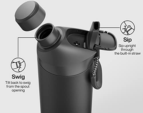 ENCOOL Insulated Stainless Steel Water Bottle with Straw and Spout Lid, Leak Proof, Cupholder Friendly, Double wall, for Sports, Gym, Travel (24oz, Midnight)