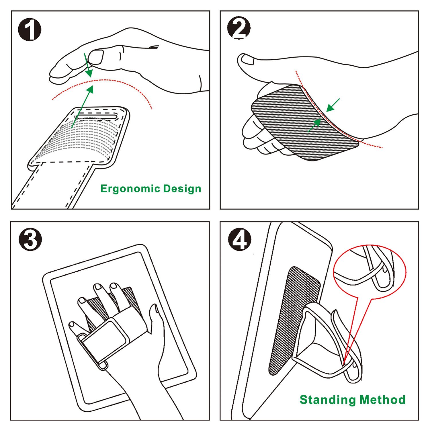 TFY Padded Hand-Strap Plus Hook & Loop Fastening Tape Adhesive Patch - DIY Detachable Hand-Strap for Smartphone, Tablet PC and More - iPhones - iPad Pro 9.7/12.9 Inch and Other Tablets