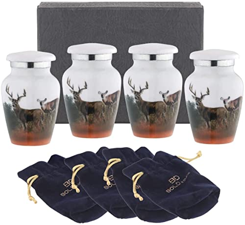 BOLD & DIVINE Keepsake Cremation Urns for Human Ashes - Decorative Urns, Urns for Human Ashes Female & Male, Urns for Ashes Adult Female, Funeral Urns | Mini Urn Set of 4 Deers