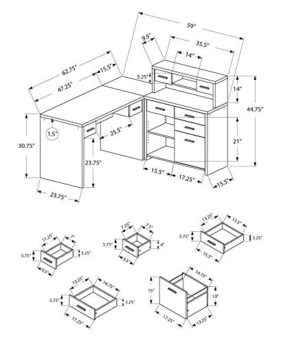 Monarch Specialties Computer Desk L-Shaped - Left or Right Set- Up - Corner Desk with Hutch 60"L (Brown Reclaimed Wood)