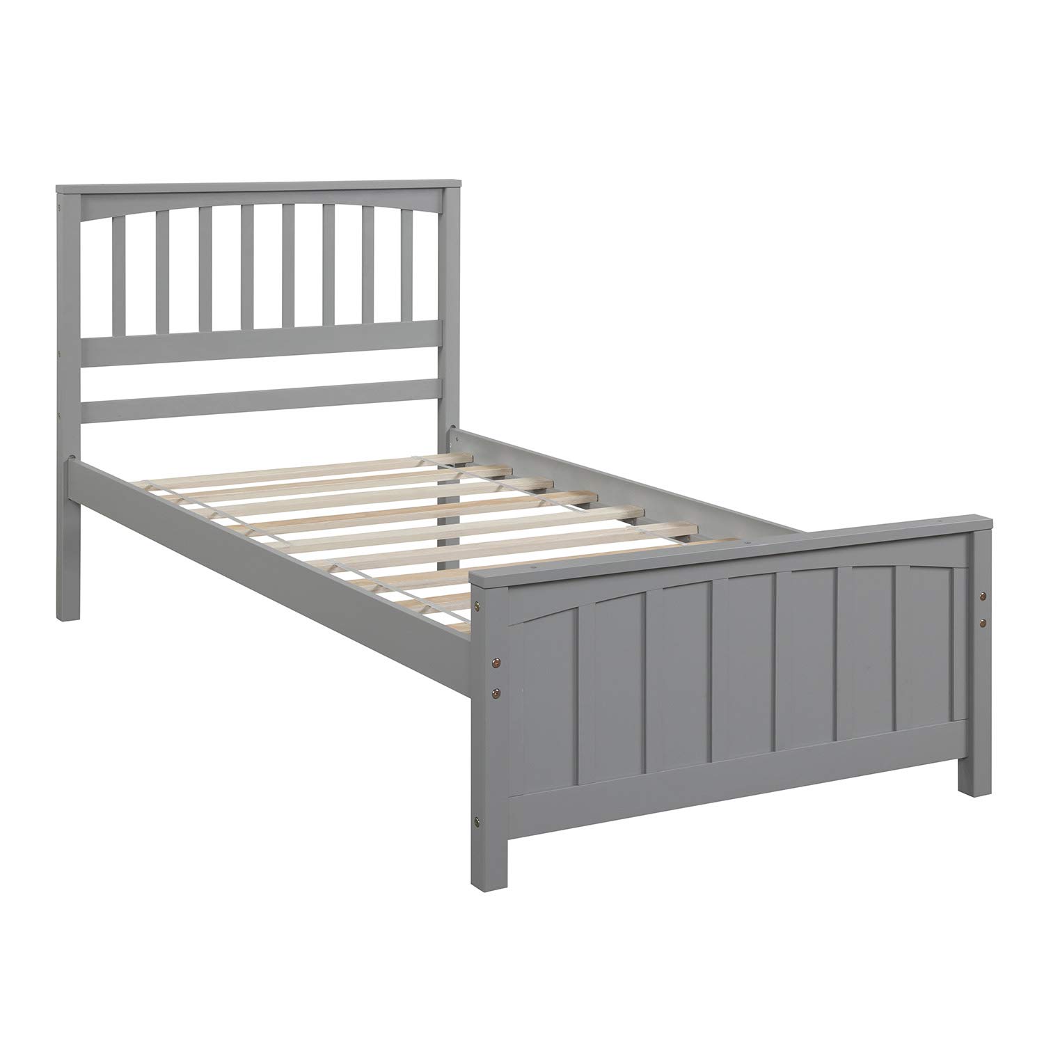 MERITLINE Twin Size Platform Bed, Wooden Twin Bed Frame, Gray