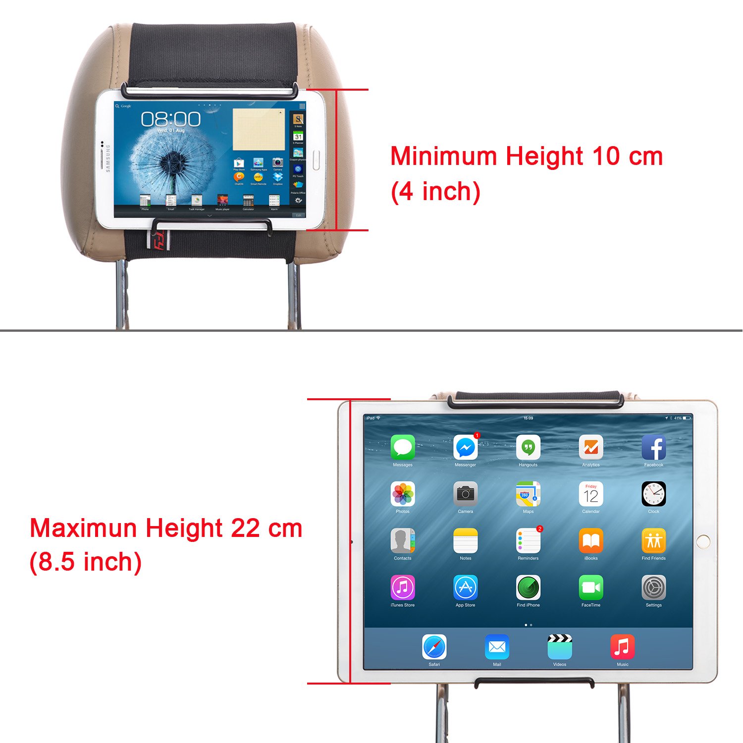 TFY Universal Car Headrest Mount Holder with Angle- Adjustable Holding Clamp for Tablets -Compatible with iPad 9th Gen - iPad Mini - iPad Air - iPad Pro - Samsung Galaxy Tab S8 - Tab A and More