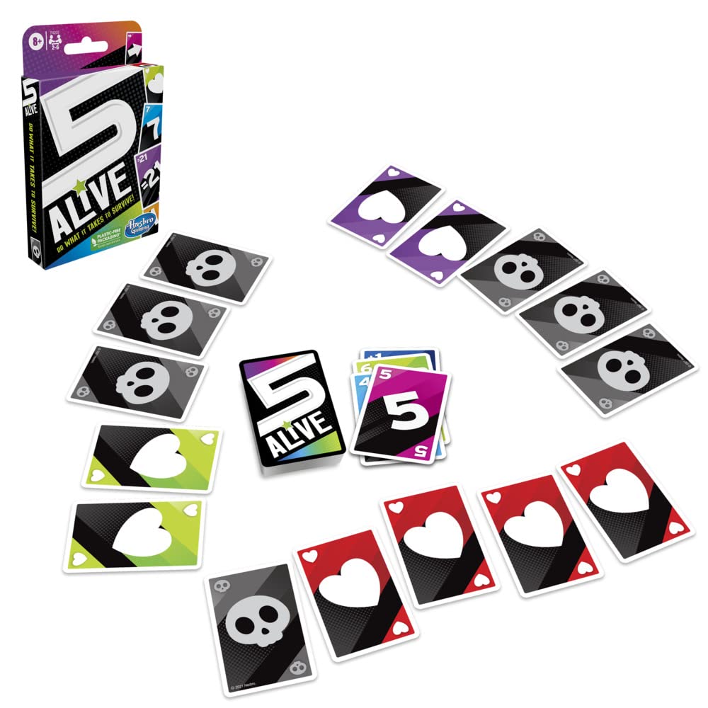 Hasbro Gaming 5 Alive, Fast-Paced Game Kids and Families, Family Quick Card Games 2 to 6 Players, Multicolor