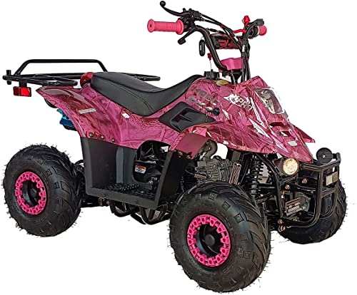 HHH ATV 110cc ATV Quads Youth ATV Gas ATVs Fully Automatic 4 Wheeler for Kids ATV 4 Wheeler Boulder 110B1 (Pink Color)
