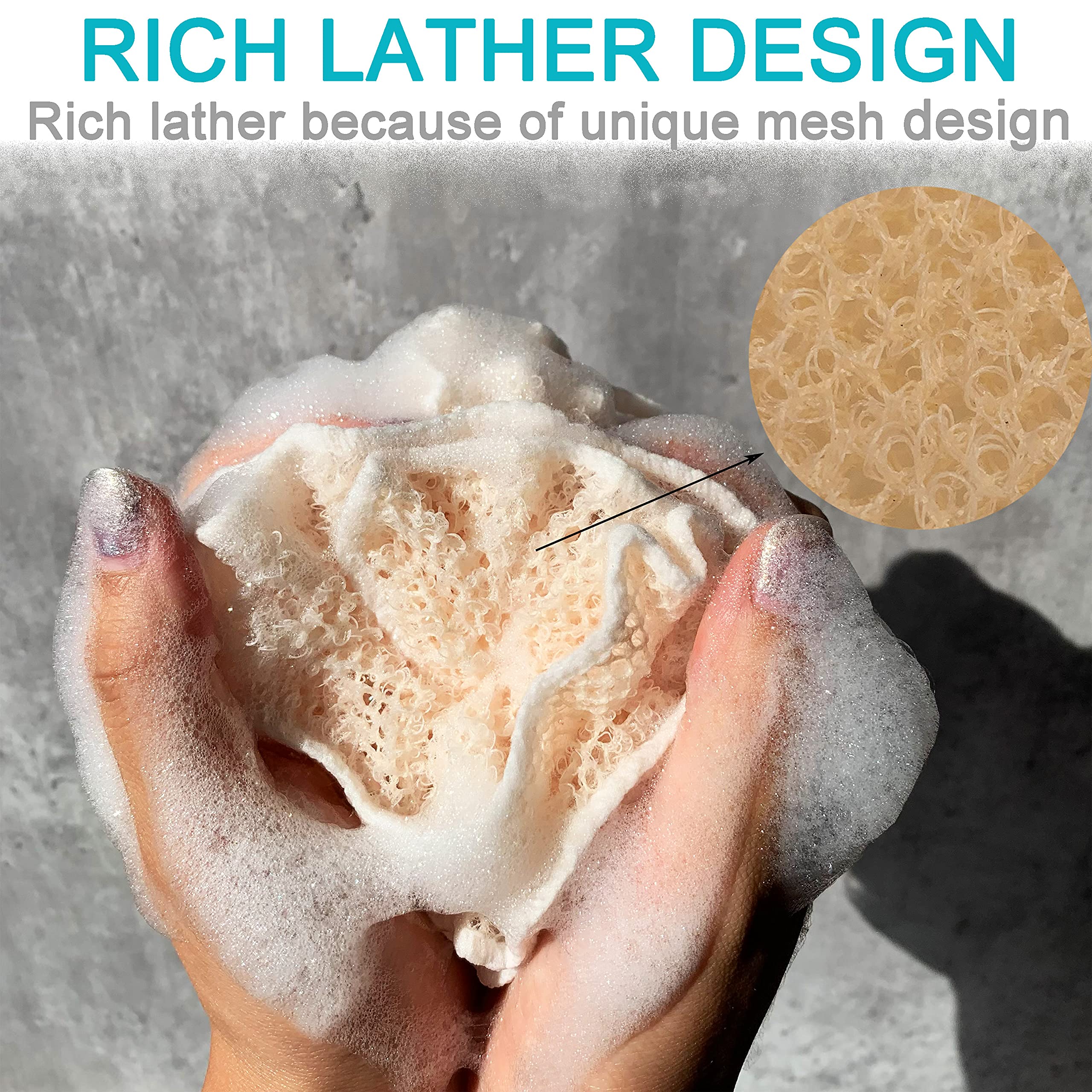 Super Exfoliating Home Spa Weave Loofah Shower Sponge Pouf Mesh Brush - Bath Spa Puff Scrubber Ball - Face Body Poof - Rich Foams Bubble(4.7" Each) Pack of 4