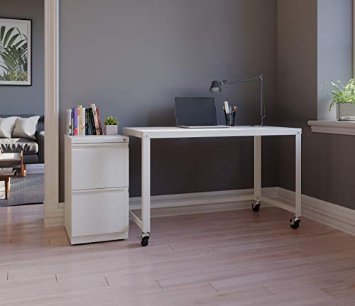 Office Dimensions 21647 White RTA 48" Wide Mobile Metal Desk Workstation Home Office Collection