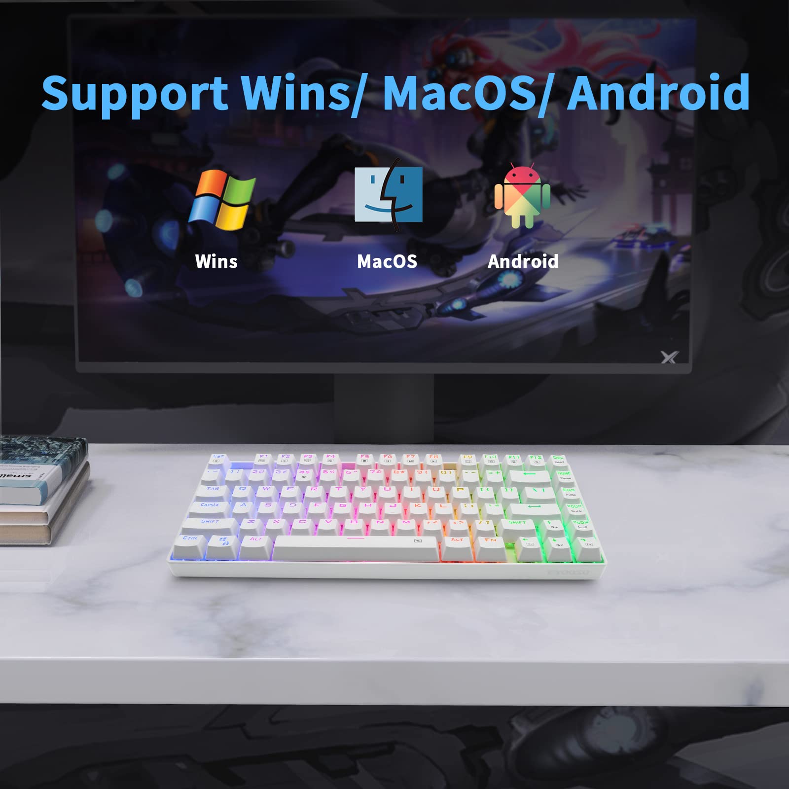 chuangquan Wireless Mechanical Gaming Keyboard, 2.4G/Wired 81 Keys Keyboard, Blue Switches Hotswap, RGB Backlit, High Battery Lasting, for PC Mac