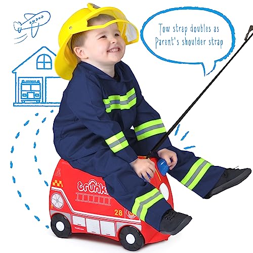 Trunki Kids Ride-On Suitcase & Toddler Carry-On Airplane Luggage for Children Aged 3-6 : Frank Fire Truck Red