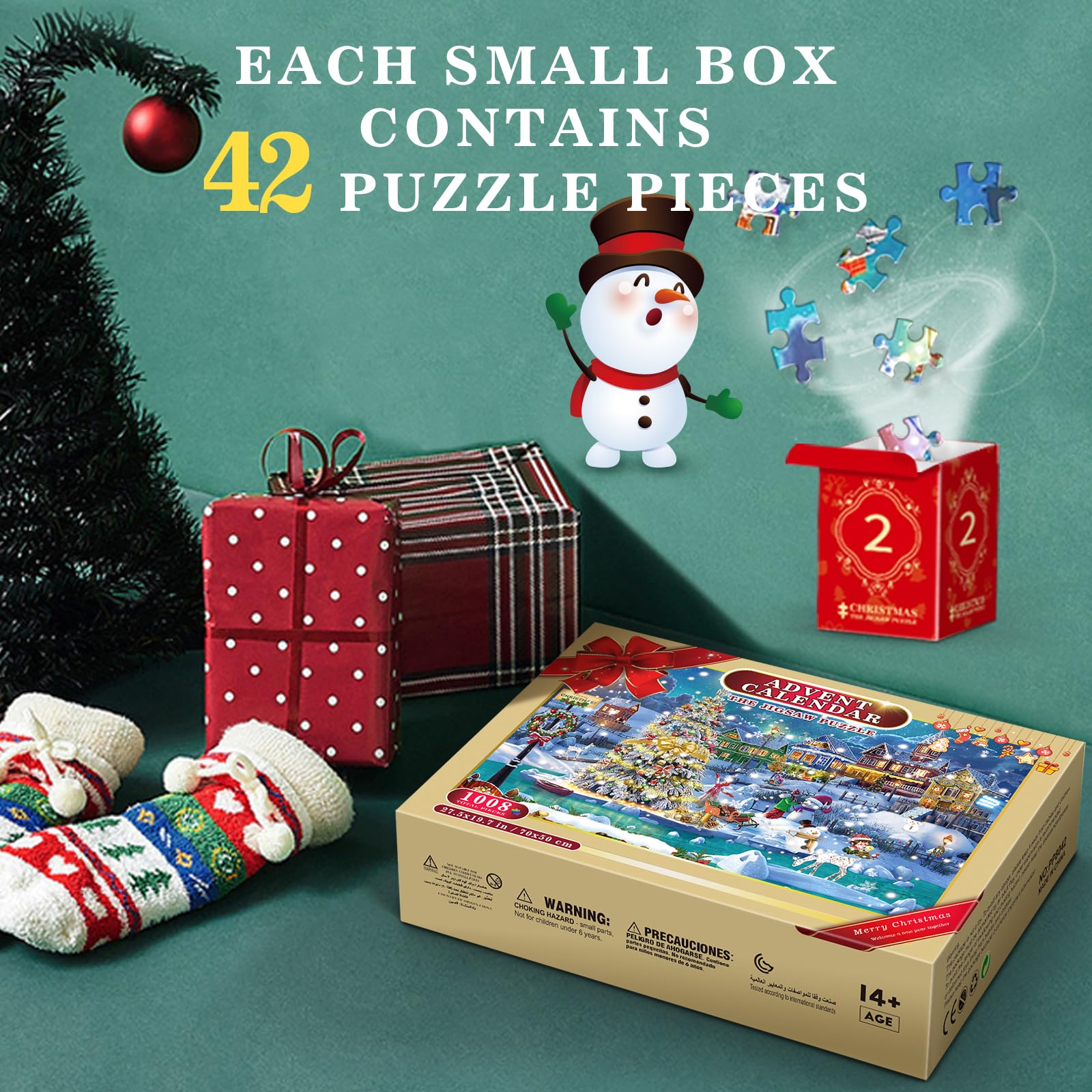 Advent Calendar 2023 Jigsaw Puzzle - 24 Boxes Packing 1008 Pieces Holiday Puzzle for Adults and Kids - Christmas Countdown Puzzles Gift