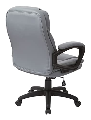 Office Star FL Series Faux Leather Manager's Adjustable Office Chair with Lumbar Support and Padded Arms, Charcoal Grey