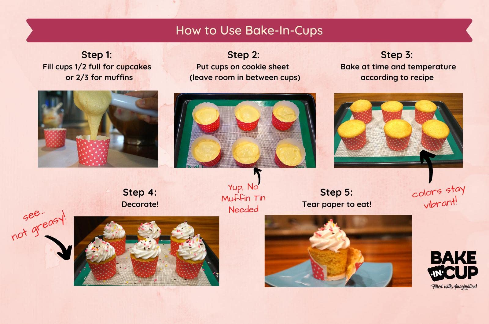 BAKE-IN-CUP 50-Pack Paper Baking Cups, Greaseproof Disposable Cupcake Muffin Liners (Large, Gold Scroll)