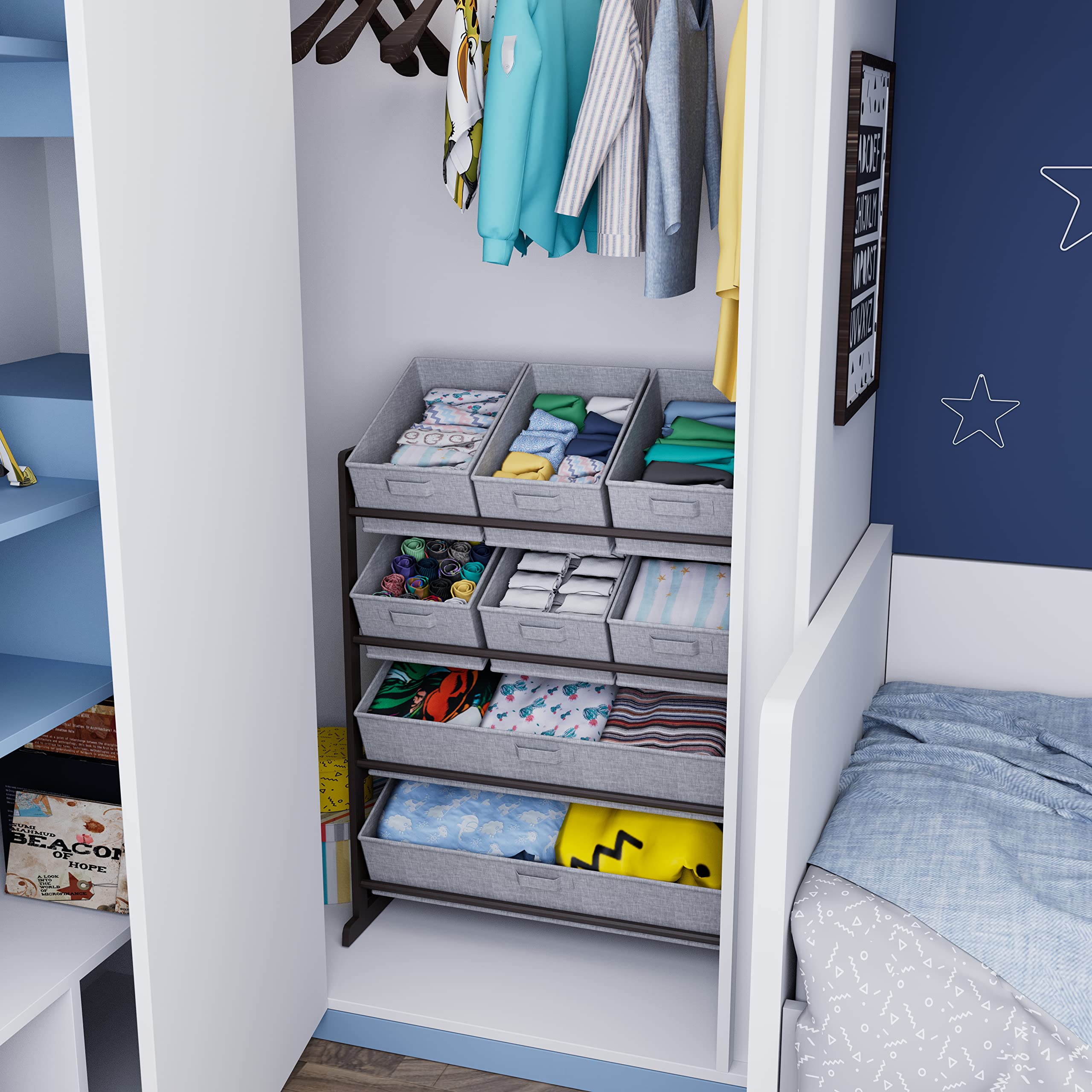 Humble Crew, Dark Pine/Grey Fabric Organizer Storage Unit, 8 Bins