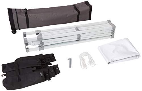 Amazon Basics Outdoor Pop Up Canopy with Wheeled Carry Bag, 10x10 ft, 8 Pegs and 4 Ropes, 4 Weighted Bags, White