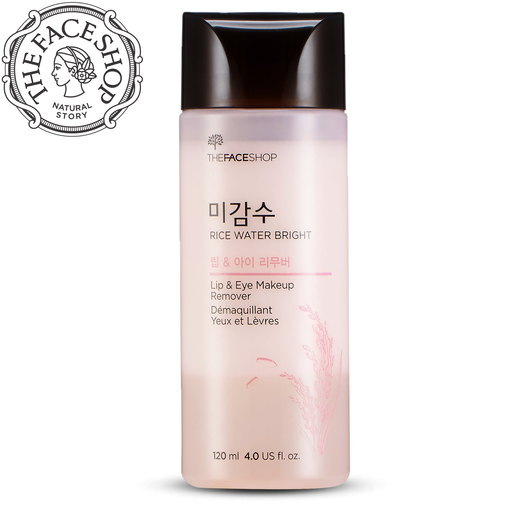 The Face Shop Oil-Free Liquid Eye Makeup Remover, Natural Rice Water Lipstick, Waterproof Mascara & Eyeliner Removal - 120 mL / 4 Oz, K-Beauty