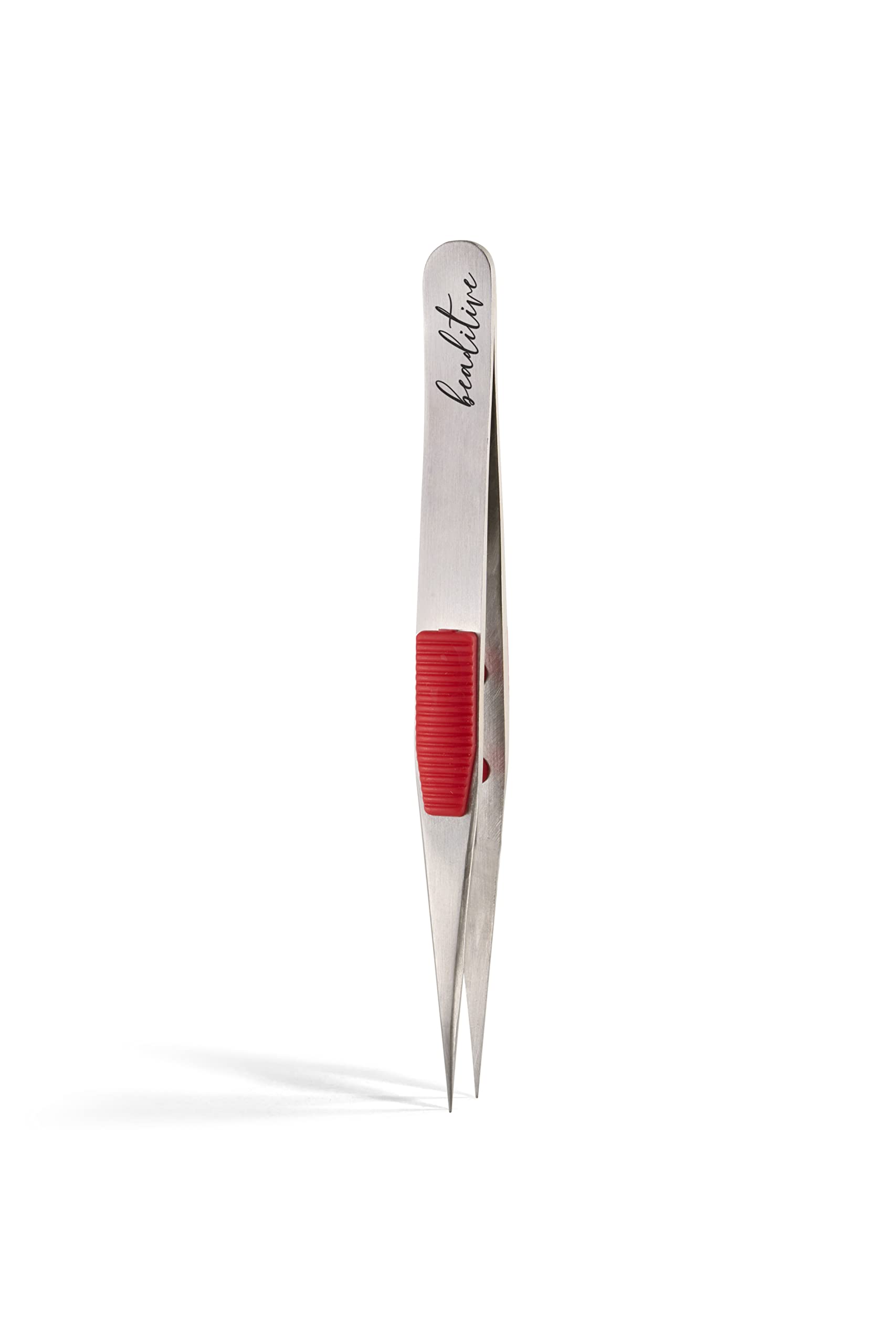 Beaditive High Precision Heavy-Duty Tweezers With Cushion - 4.7" Craft Tweezers for Sewing, Beading & DIY Crafts - Non-Serrated, Fine Point Tips - Stainless Steel Needle Nose Hobby Tweezers
