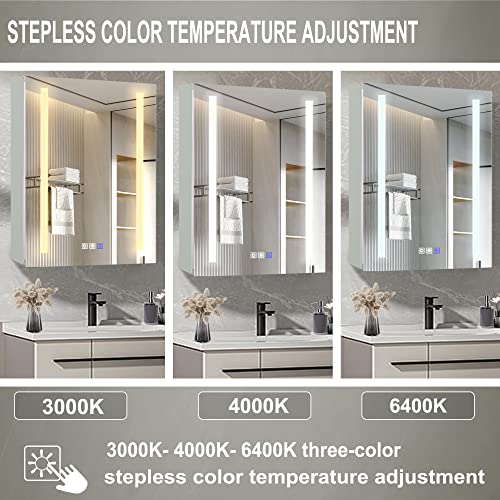ExBrite Led Medicine cabinets for Bathroom with Mirror,20x26 inch,Single Door,Recessed Or Surface Mount,Adjustable Shelves,Medicine Cabinet Wall Mounted,Defog,Dimming,(Right Opening Door)