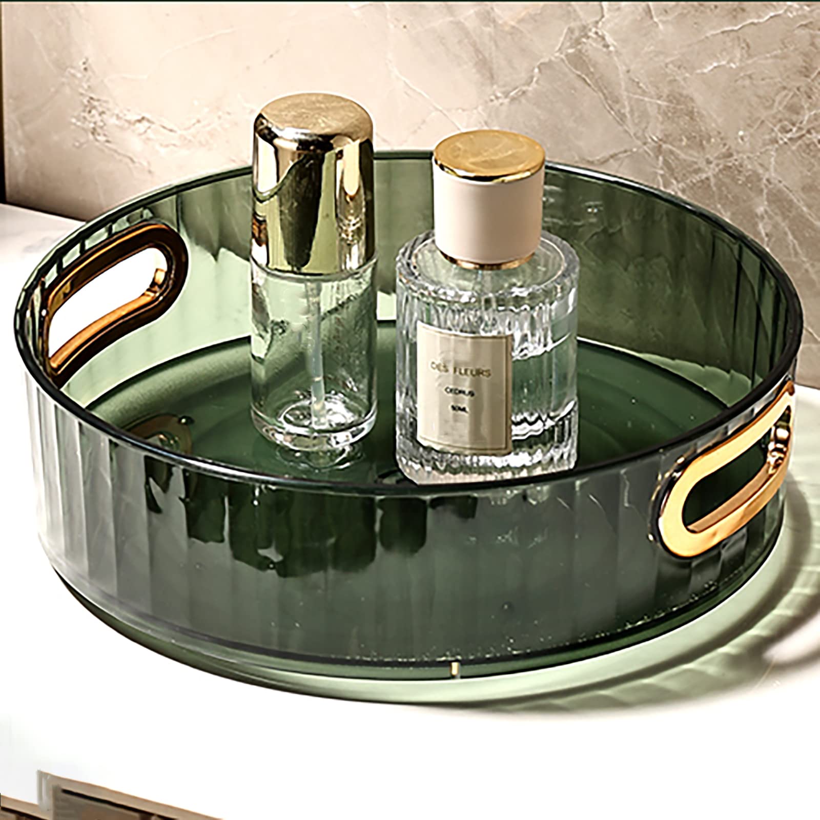 ANFENGLOU 360 °Rotating Lazy Susan Organizer Makeup Organizer, 9Inch Green Perfume Skincare Organizers for Dresser, Vanity Tray, Bathroom Counter Organizer
