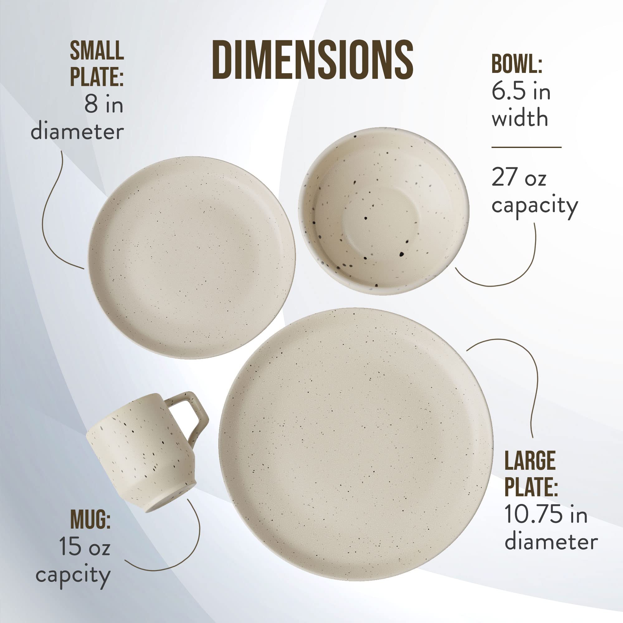 American Atelier Reactive 4-Piece Stoneware Place Setting | Coffee Mug, Bowl, Plate Set | Kitchenware | Stoneware Dinnerware Set | Microwave, Dishwasher Safe | Service for 1 (Speckled Cream)