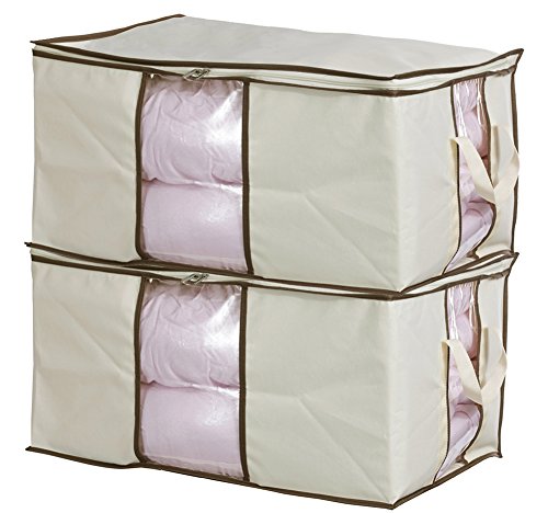 MISSLO Jumbo Zippered Storage Bags for Closet King Comforter, Clothes, Blanket Organizers Heavy Fabric Space Saver