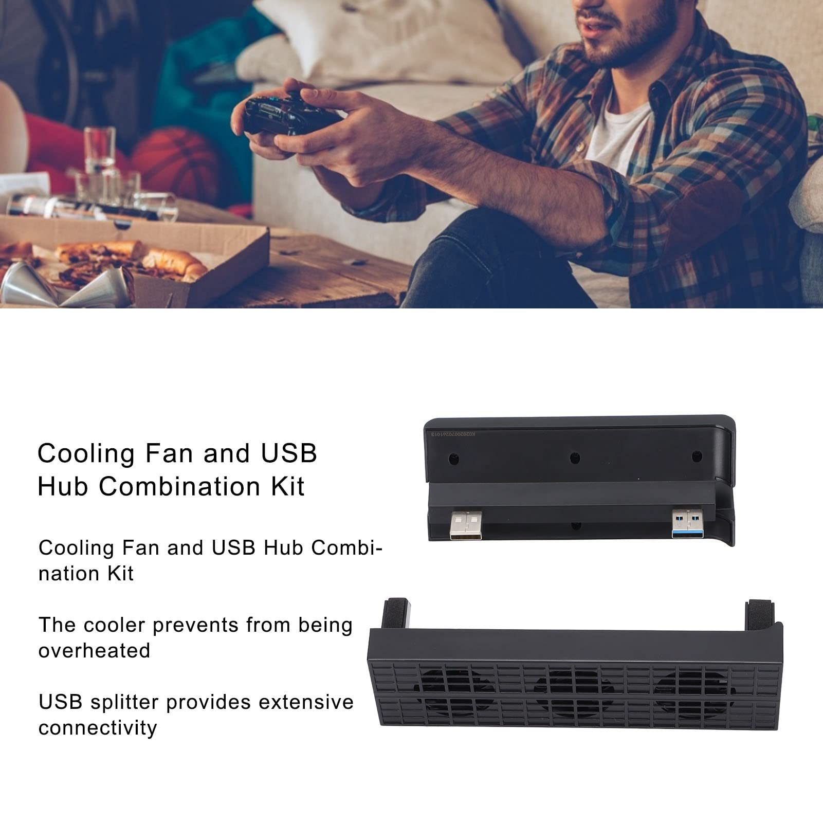 Kafuty-1 Cooling Fan and USB Hub Combination Kit for PS4 Slim Console System,4-Port USB 3.0 Adapter Splitter,Automatic Temperature Sensor Controlled Cooler,for Playstation 4 Slim