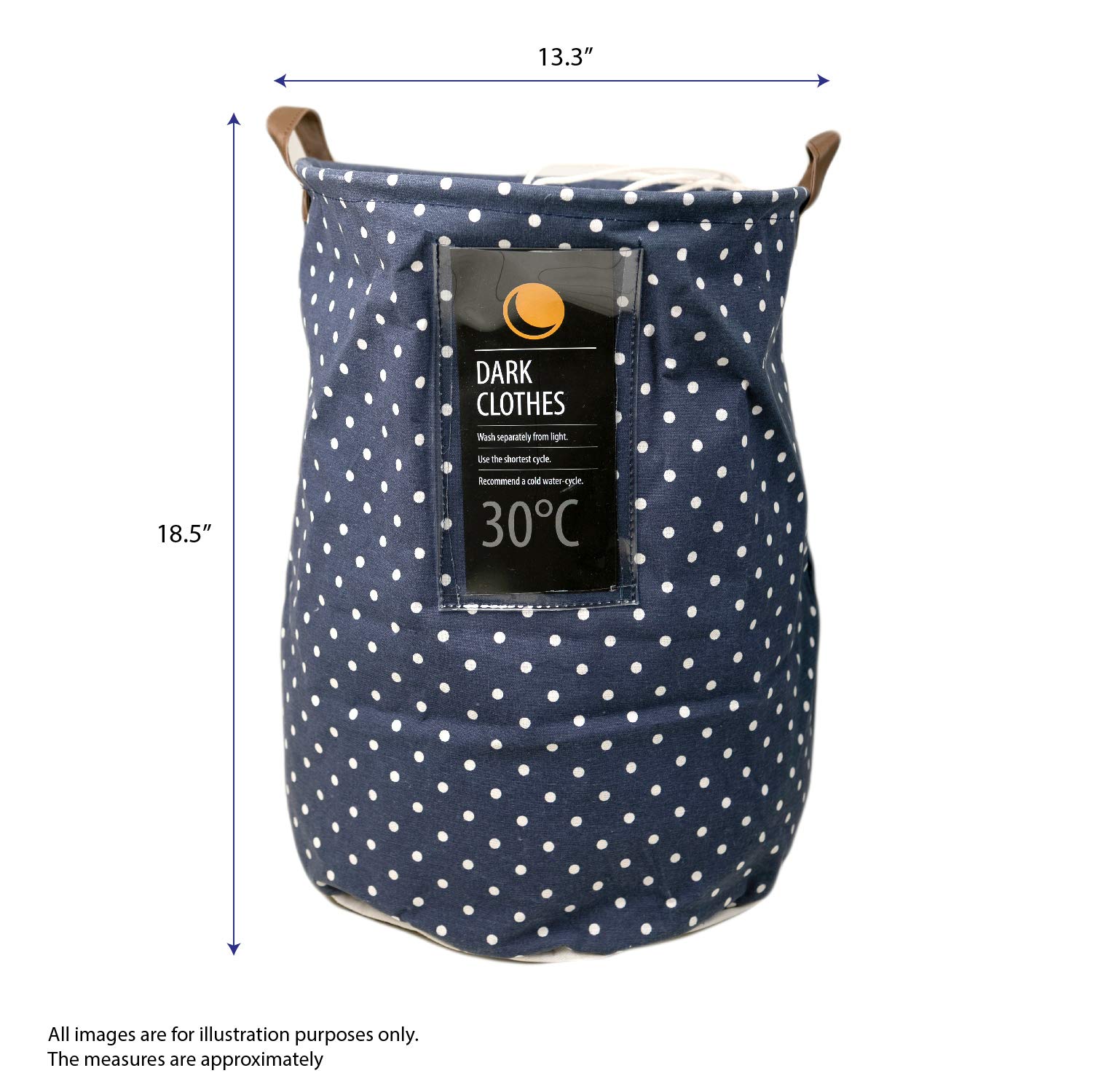 Collapsible laundry basket hamper. Round lunar canvas waterproof large storage bin baskets. Storage washing clothes and toys with handles and drawnstring 13.3"x 18.5"