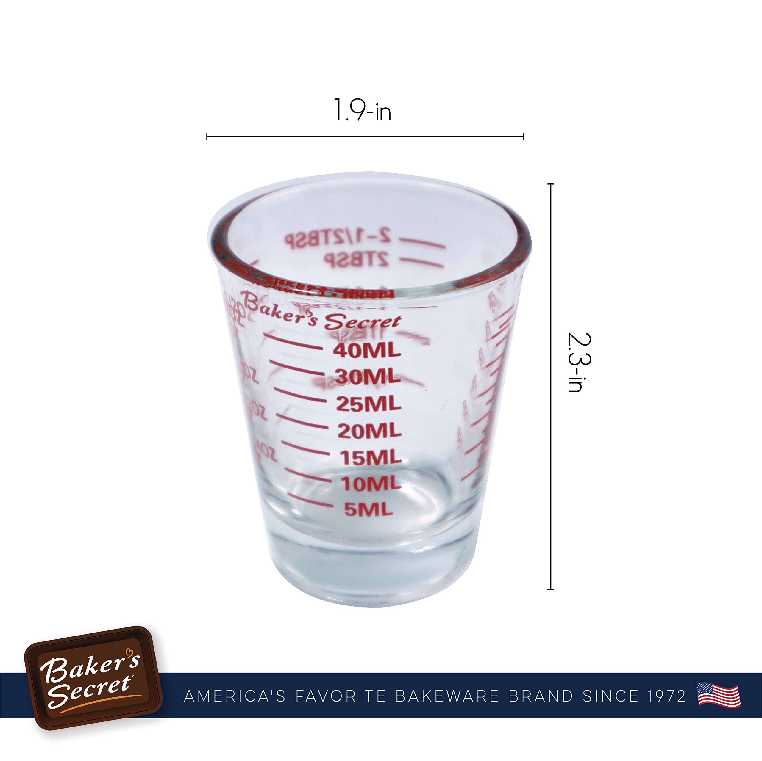Baker's Secret - 1.5oz Shot Glass Measuring Cup, Incremental Measurements Liquid and Dry Espress Shot Glass