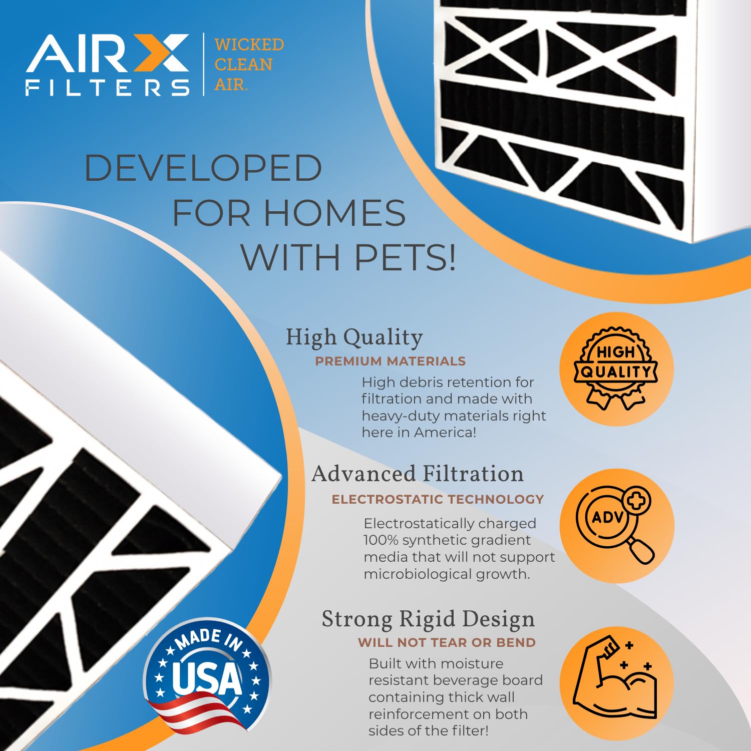 AIRX FILTERS WICKED CLEAN AIR. 20x25x4 Air Filter Odor Eliminator Carbon Filter MERV 8 AC HVAC Furnace Filters 6 Pack
