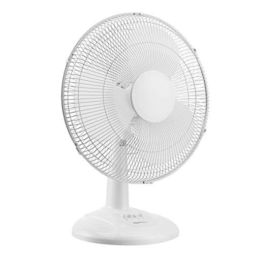 Amazon Basics Oscillating Table Fan with 16-Inch Blades, 3 Speed Settings, White