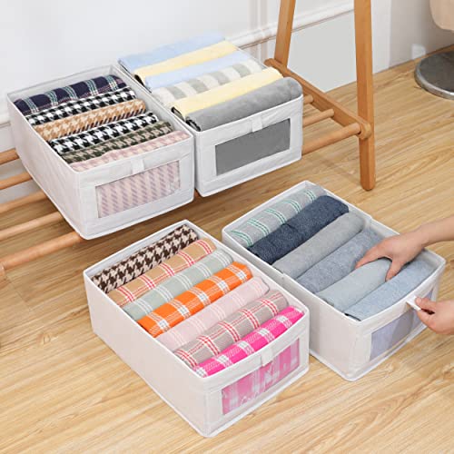 BDZBREN 2Pack Linen Storage Bins,Storage Containers for Organizing Clothing, Jeans, Toys, Shelves, Closet, Wardrobe - Closet Organizers and Storage,Foldable Large Storage Boxes Baskets with Window