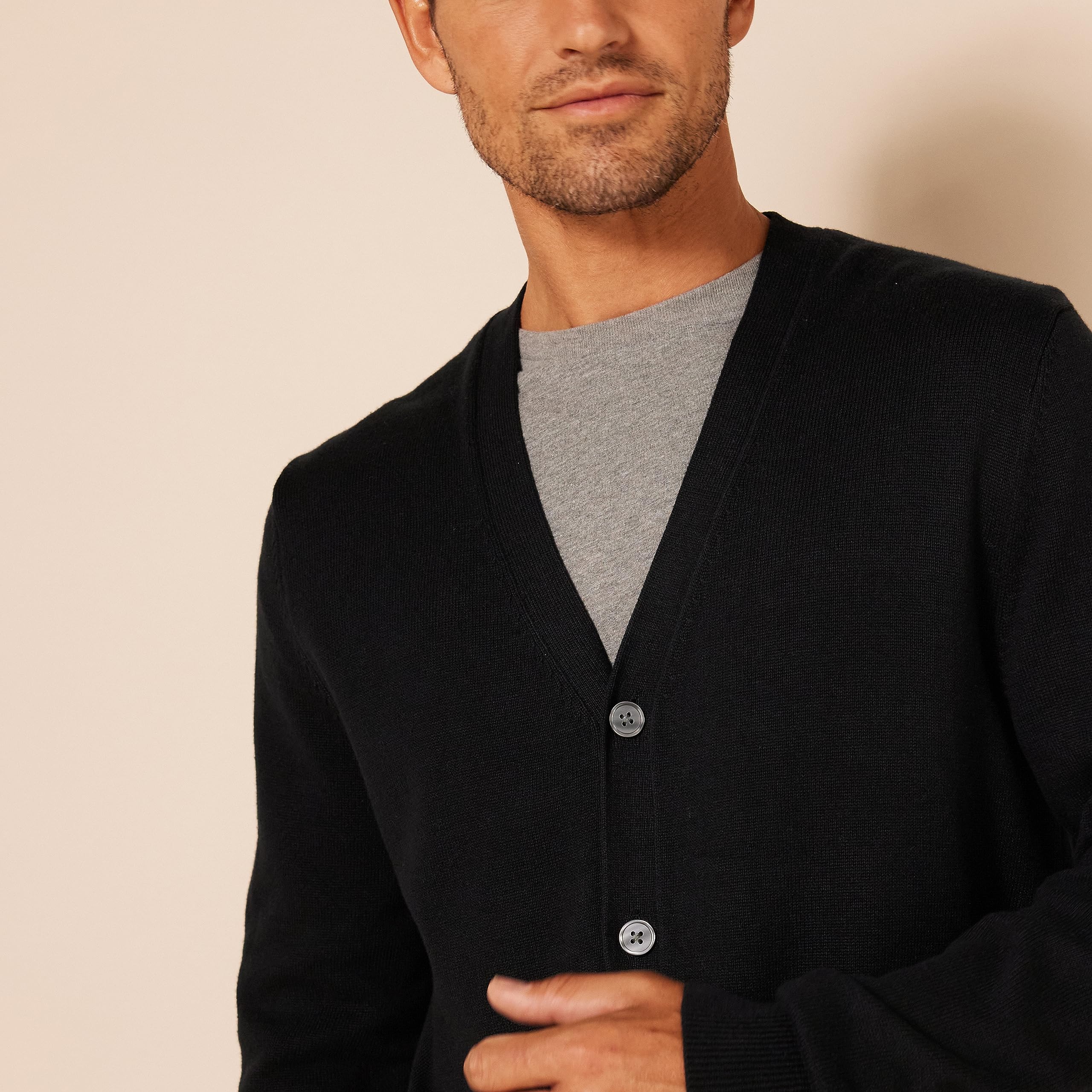 Amazon Essentials Men's Cotton Cardigan Sweater, Black, Large