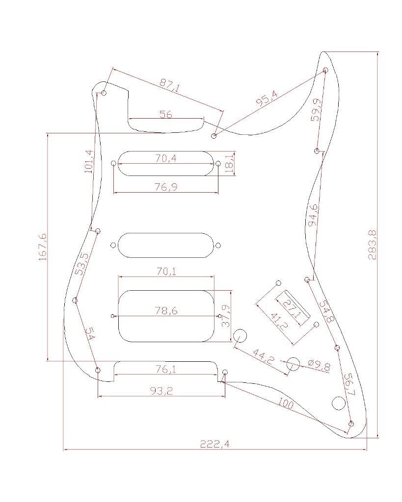 KAISH 11 Hole American Modern Strat Style HSS Pickguard 2-Screw Round Corner Humbucking Pickup Mounting for Stratocaster/Strat Black 3 Ply