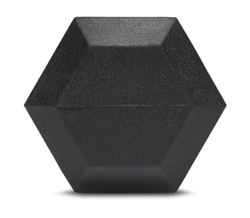 Amazon Basics Rubber Encased Exercise & Fitness Hex Dumbbell, Hand Weight for Strength Training, 15 pounds, Black & Silver