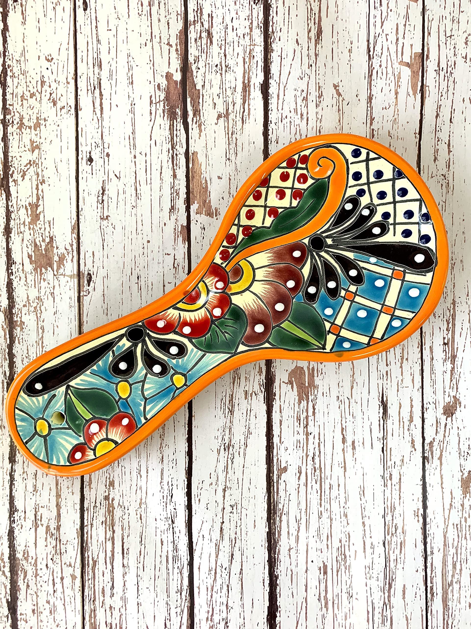 Colorful Ceramic Spoon Rest β Hand-Painted Large Talavera Kitchen Utensil Holder for Counter & Stove Top in Gift Box - Dishwasher Safe Lead Free Cooking Ladle Dish Mexican Style Cuchara Multicolor