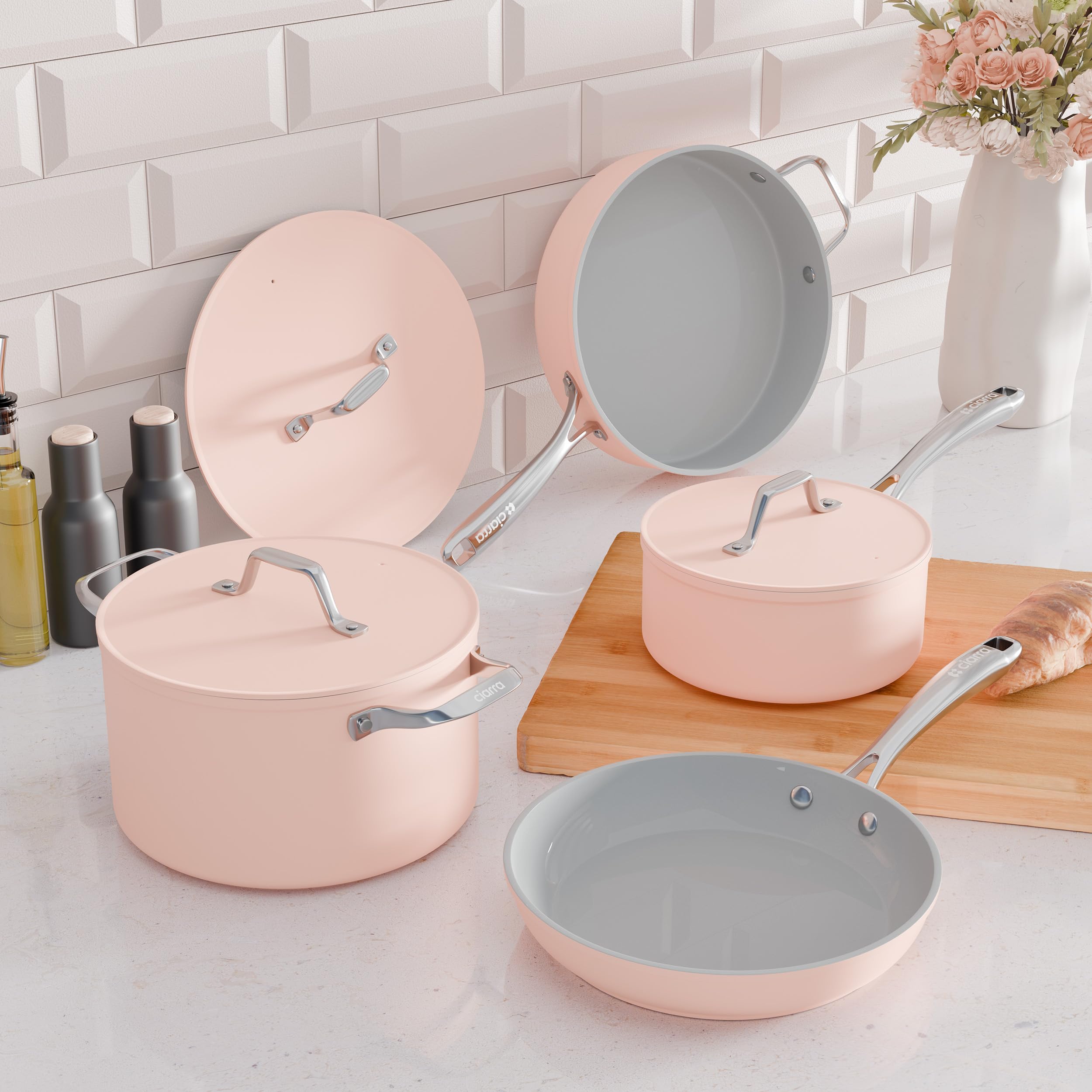 CIARRA Nonstick Sauce Pan, 3 QT Ceramic Sauce Pan with Lid, Non Toxic, PTFE & PFOA Free, Oven Safe & Compatible with All Stovetops, Orange