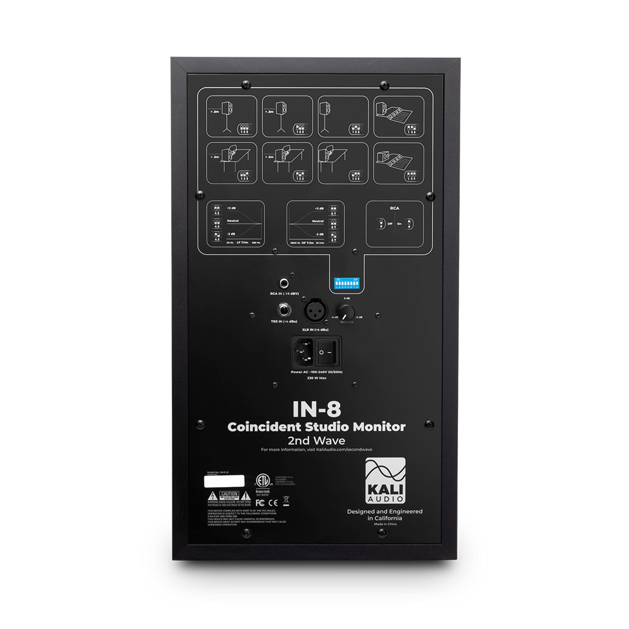 KALI AUDIO in-8 V2 8" Powered 3-Way Studio Monitor - 140W Speaker System - Boundary Compensation EQ Settings - for Mixing, Recording, Audio Production - XLR, TRS, RCA Inputs - Single, Black